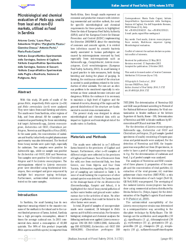 (PDF) Microbiological and chemical evaluation of Helix spp. snails from ...
