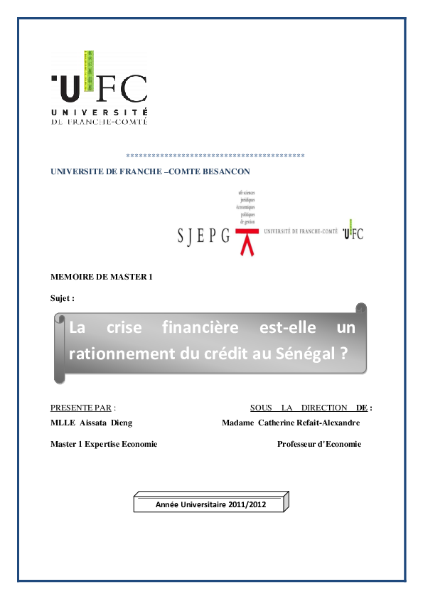 (PDF) La crise financière est-elle un rationnement du crédit au Sénégal
