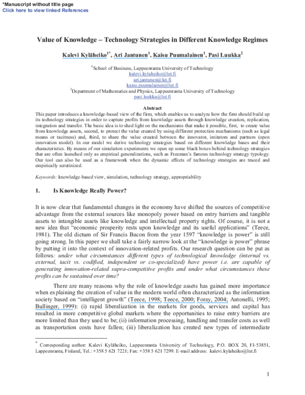 (PDF) Value of knowledge—Technology strategies in different knowledge ...