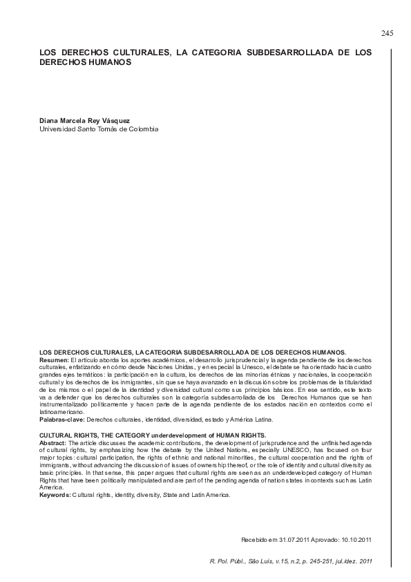 (PDF) Los Derechos Culturales, la categoria subdesarrollada de los ...