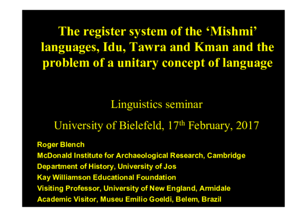 (PDF) The register system of the 'Mishmi' languages, Idu, Tawra and ...
