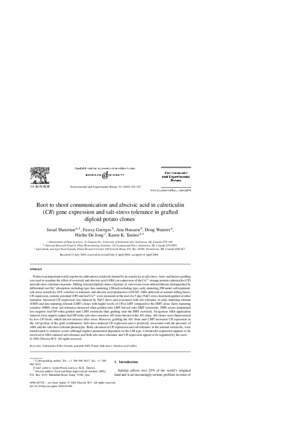(PDF) Root to shoot communication and abscisic acid in calreticulin ...