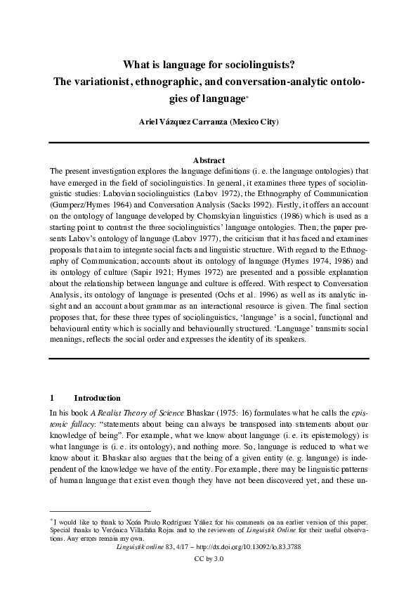 (PDF) What is language for sociolinguists? The variationist ...