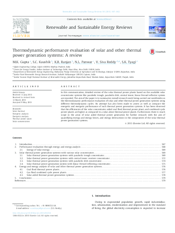 (PDF) Thermodynamic performance evaluation of solar and other thermal ...
