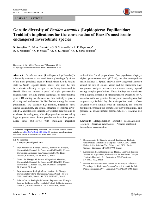 (PDF) Genetic diversity of Parides ascanius (Lepidoptera: Papilionidae ...