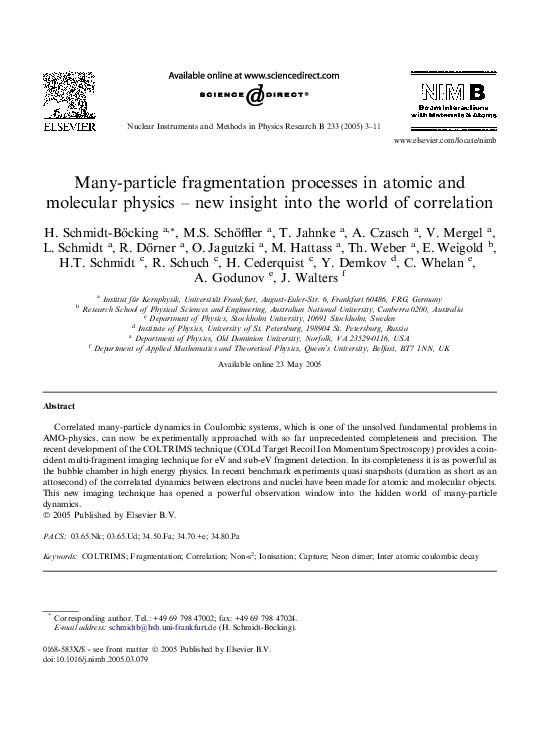 (PDF) Many-particle fragmentation processes in atomic and molecular ...
