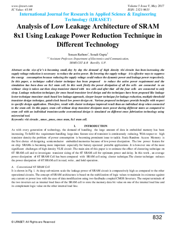 (PDF) Analysis of Low Leakage Architecture of SRAM 8x1 Using Leakage Power Reduction Technique ...