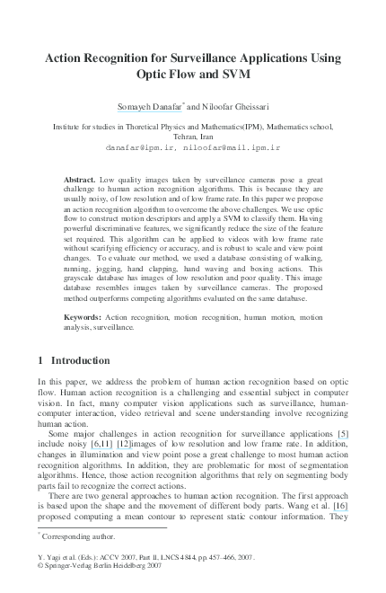 (PDF) Action Recognition for Surveillance Applications Using Optic Flow and SVM | Niloofar ...