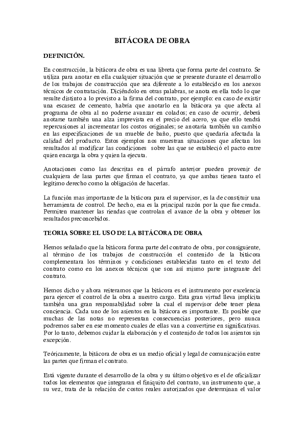 (PDF) BITÁCORA DE OBRA