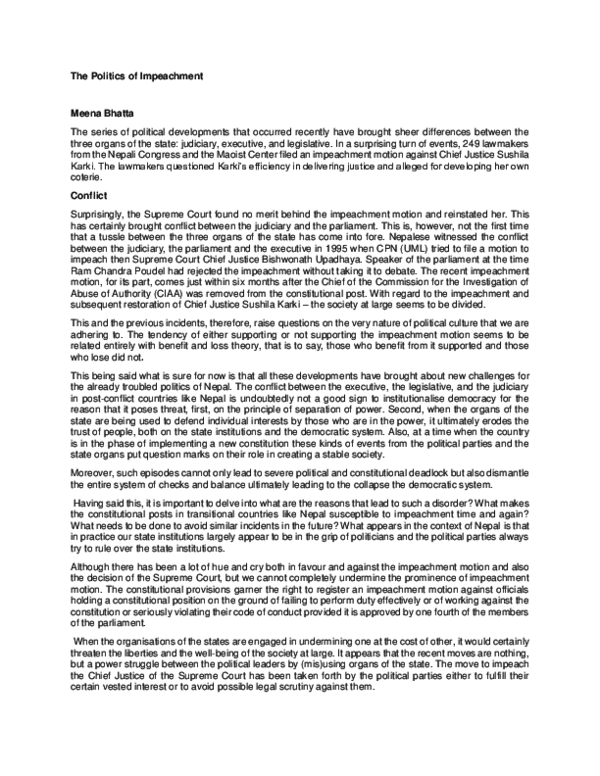 (DOC) The Politics of Impeachment