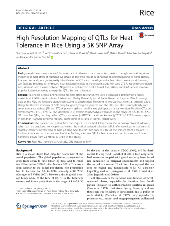 (PDF) High Resolution Mapping of QTLs for Heat Tolerance in Rice Using a 5K SNP Array