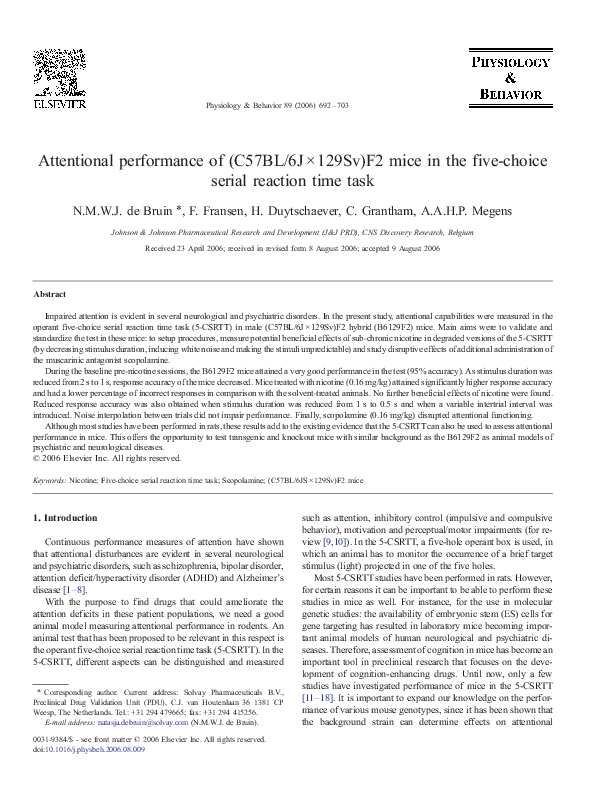 (PDF) Attentional performance of (C57BL/6J × 129Sv)F2 mice in the five ...