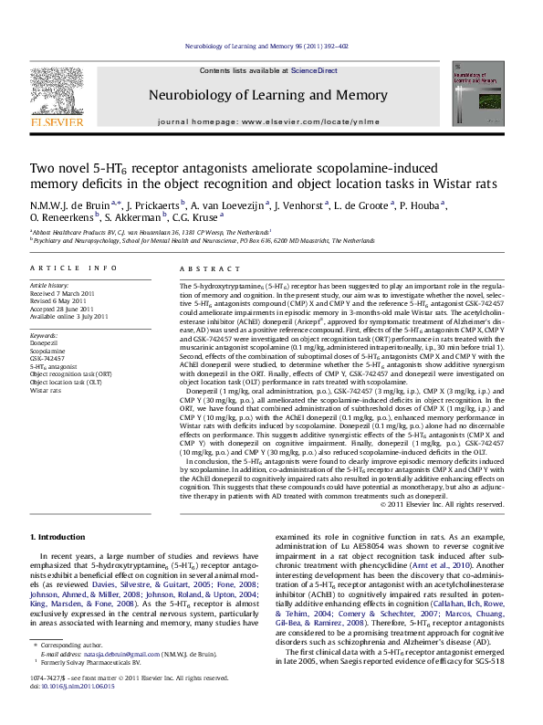 (PDF) Two novel 5-HT 6 receptor antagonists ameliorate scopolamine ...