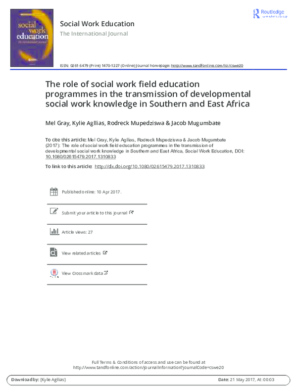 (PDF) The role of social work field education programmes in the ...