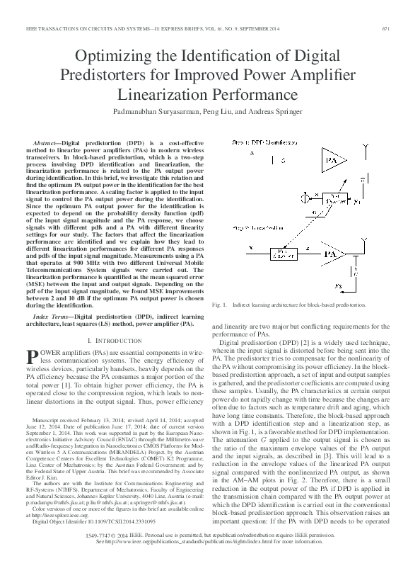 (PDF) Optimizing the Identification of Digital Predistorters for Improved Power Amplifier ...