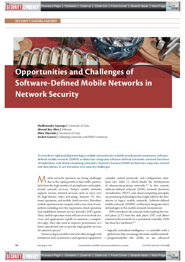 (PDF) Opportunities and Challenges of Software-Defined Mobile Networks in Network Security