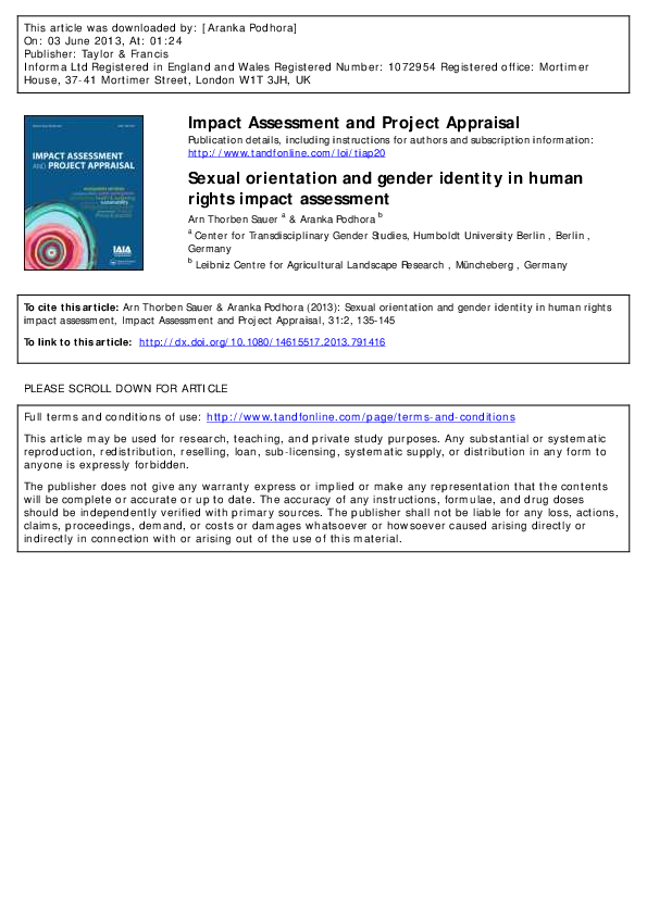 (PDF) Impact Assessment and Project Appraisal Sexual orientation and ...