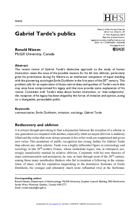 (PDF) Gabriel Tarde's publics