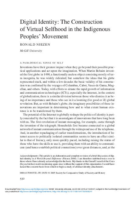 (PDF) Digital Identity: The Construction of Virtual Selfhood in the ...