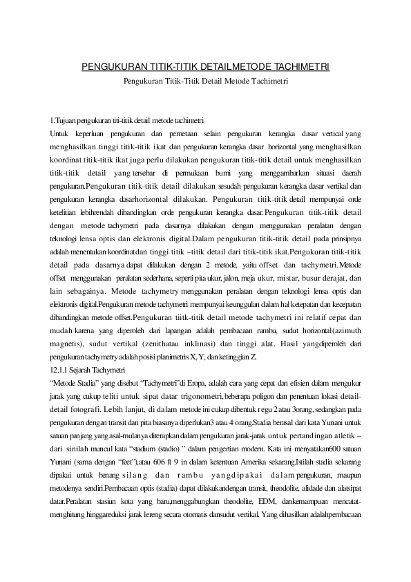 (DOC) PENGUKURAN TITIK-TITIK DETAILMETODE TACHIMETRI