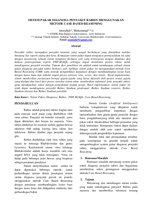 (PDF) SISTEM PAKAR DIAGNOSA PENYAKIT RABIES MENGGUNAKAN METODE CASE ...