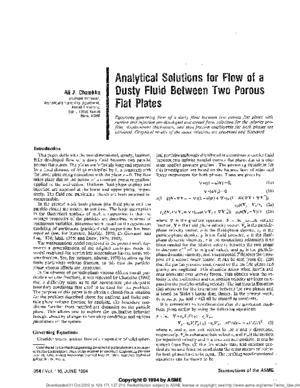(PDF) Analytical Solutions for Flow of a Dusty Fluid Between Two Porous ...