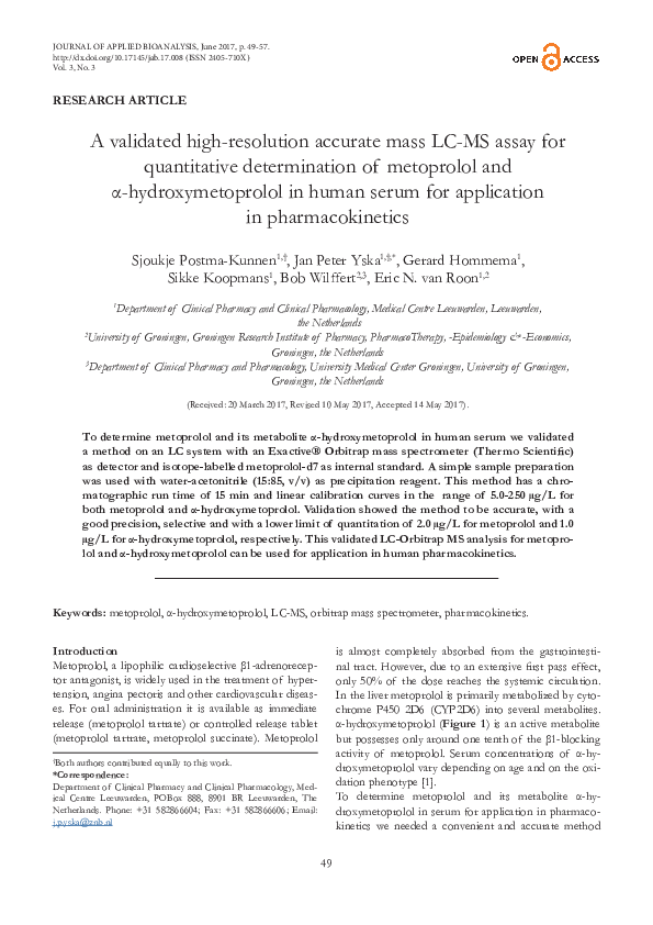(PDF) A validated high-resolution accurate mass LC-MS assay for quantitative determination of ...