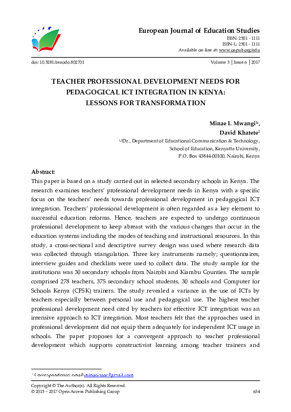 (PDF) European Journal of Education Studies TEACHER PROFESSIONAL ...