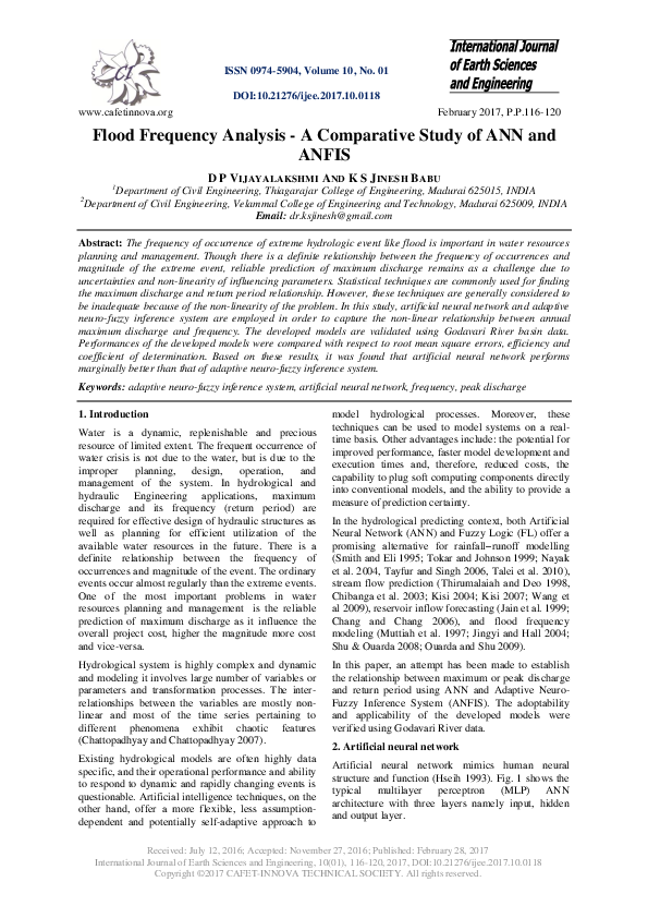 (PDF) Flood Frequency Analysis -A Comparative Study of ANN and ANFIS