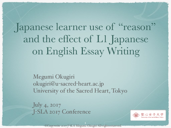 (PDF) Japanese learner use of " reason " and the effect of L1 Japanese ...