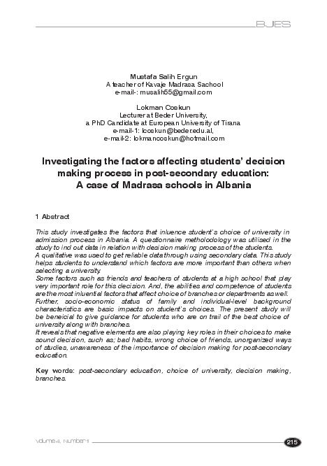 (PDF) Investigating the factors affecting students’ decision making ...