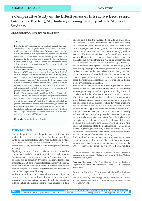 (PDF) A Comparative Study on the Effectiveness of Interactive Lecture ...