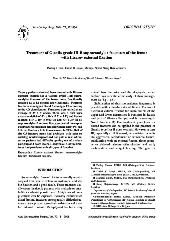 (PDF) Treatment of Gustilo grade III B supracondylar fractures of the ...