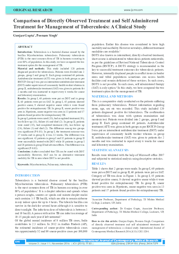 (PDF) Comparison of Directly Observed Treatment and Self Adminitered ...