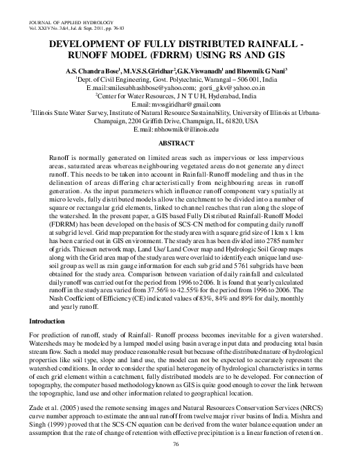 (PDF) DEVELOPMENT OF FULLY DISTRIBUTED RAINFALL - RUNOFF MODEL (FDRRM) USING RS AND GIS