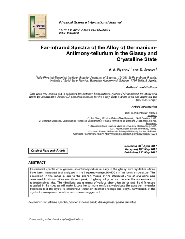(PDF) Far-infrared Spectra of the Alloy of Germanium- Antimony ...