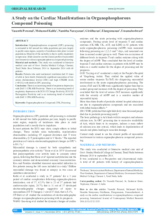 (PDF) A Study on the Cardiac Manifestations in Organophosphorous ...