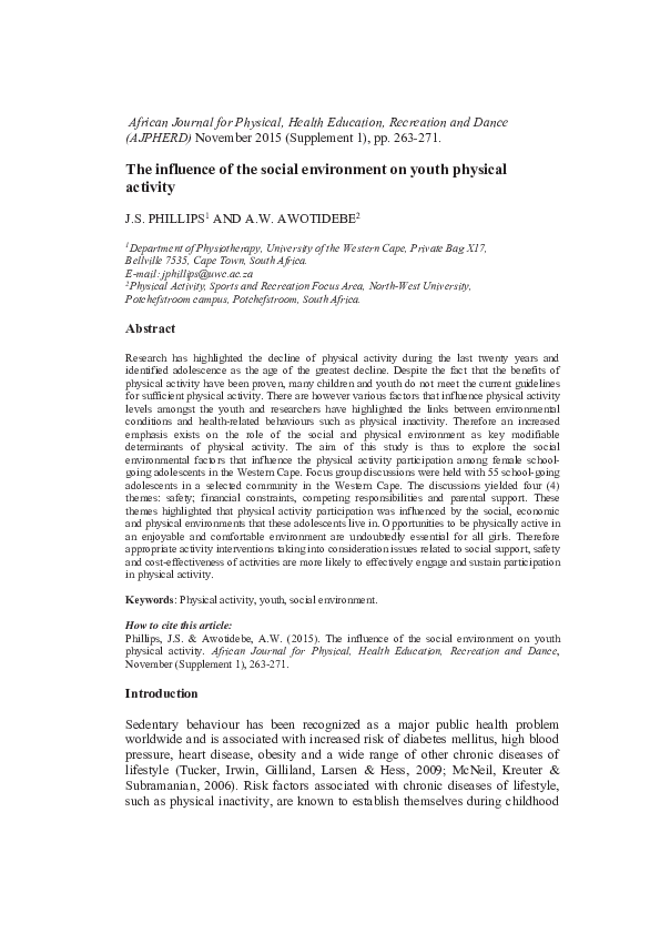 (PDF) The influence of the social environment on youth physical activity