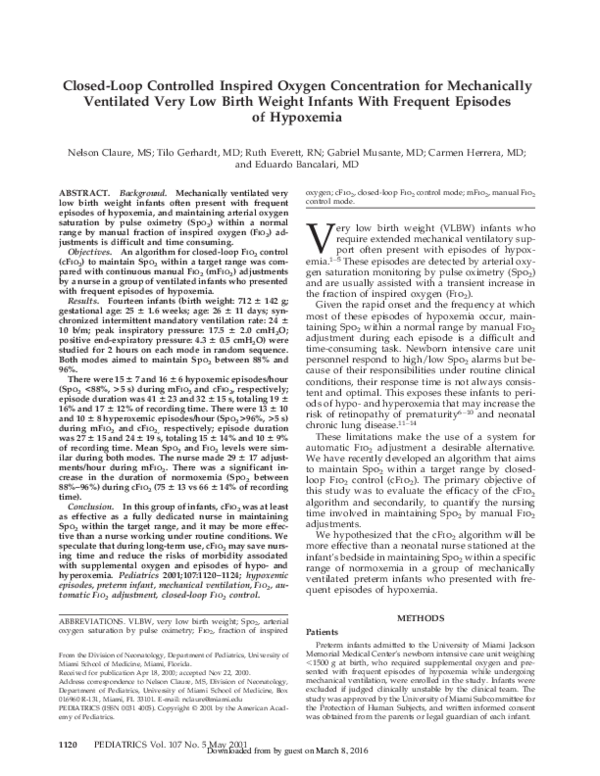 (PDF) Closed-Loop Controlled Inspired Oxygen Concentration for ...