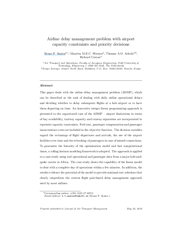 (PDF) Airline delay management problem with airport capacity ...