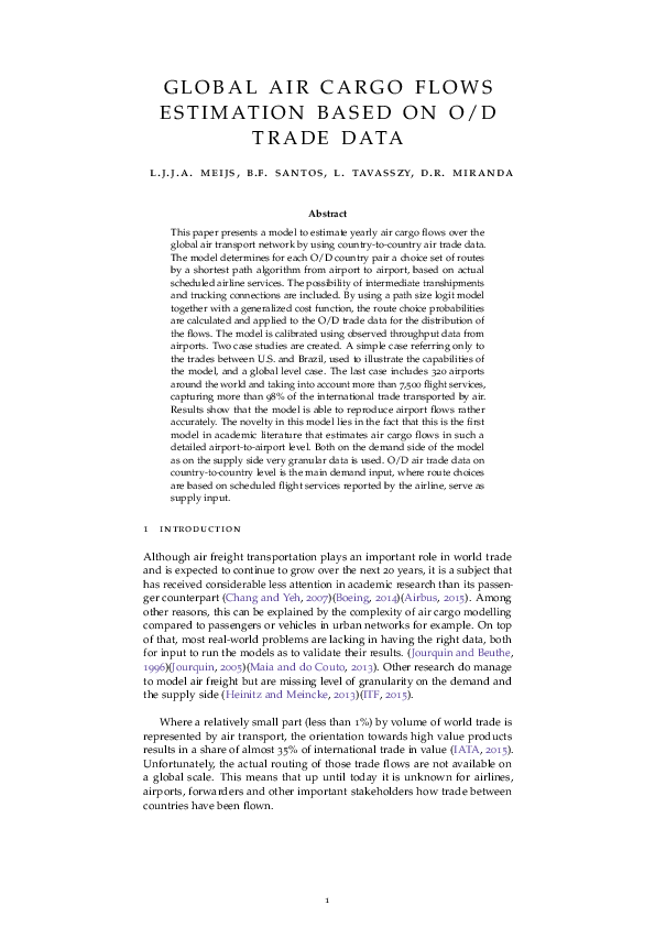 (PDF) The estimation of global Air Cargo flows with OD trade data