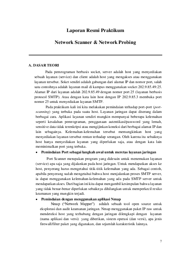 (PDF) Laporan Resmi Praktikum Network Scanner & Network Probing