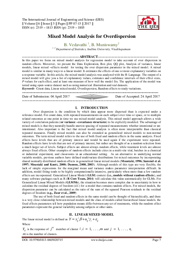 (PDF) Mixed Model Analysis for Overdispersion