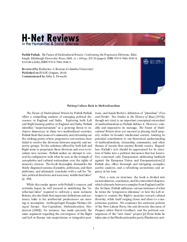 (PDF) Review: Pathik Pathak 'The Future of Multicultural Britain'