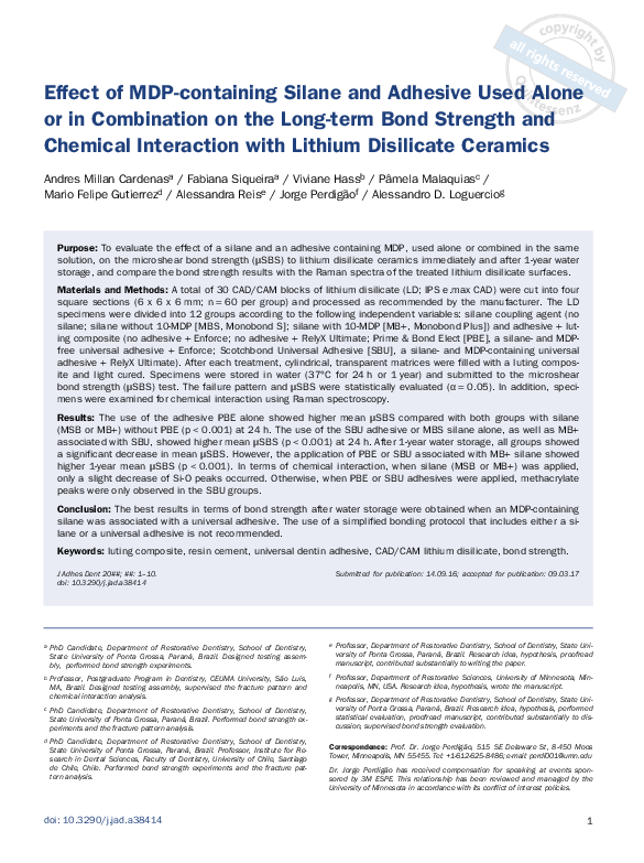 (PDF) Effect of MDP-containing Silane and Adhesive Used Alone or in ...