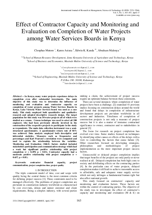 (PDF) Effect of Contractor Capacity and Monitoring and Evaluation on ...