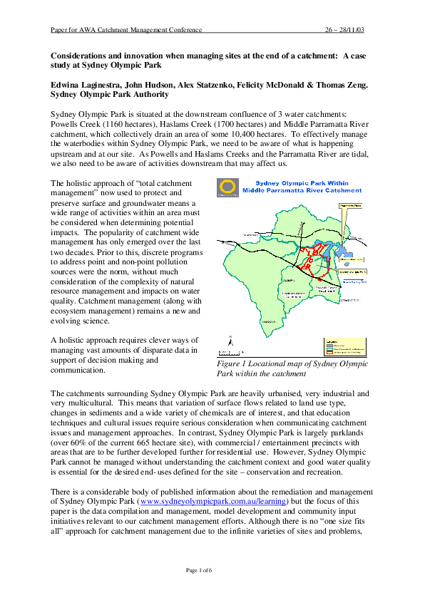 (PDF) Paper for AWA Catchment Management Conference Considerations and ...