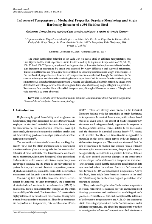 (PDF) Influence of Temperature on Mechanical Properties, Fracture Morphology and Strain ...