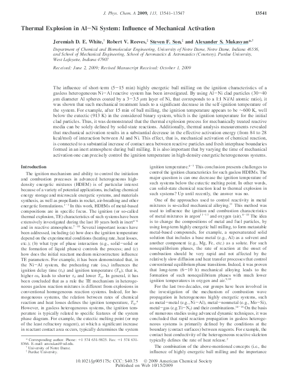(PDF) Thermal Explosion in Al−Ni System: Influence of Mechanical Activation