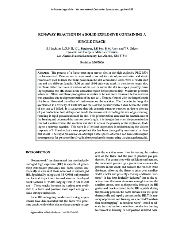 (PDF) Runaway Reaction in a Solid Explosive Containing a Single Crack